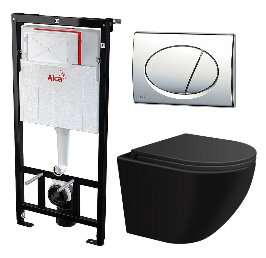 Комплект 3 в 1 инсталляция AlcaPlast + Подвесной унитаз SinteSi EVI + кнопка хром