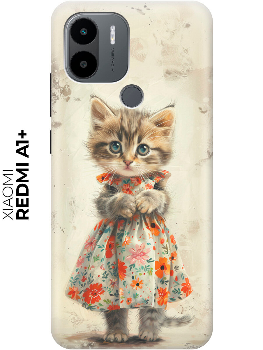 Силиконовый чехол на Xiaomi Redmi A1+ / A2+ / Poco C50 / C51 / Сяоми Редми А1 Плюс / А2 Плюс / Поко С50 / С51 с рисунком "Кошечка в цветочном платье"