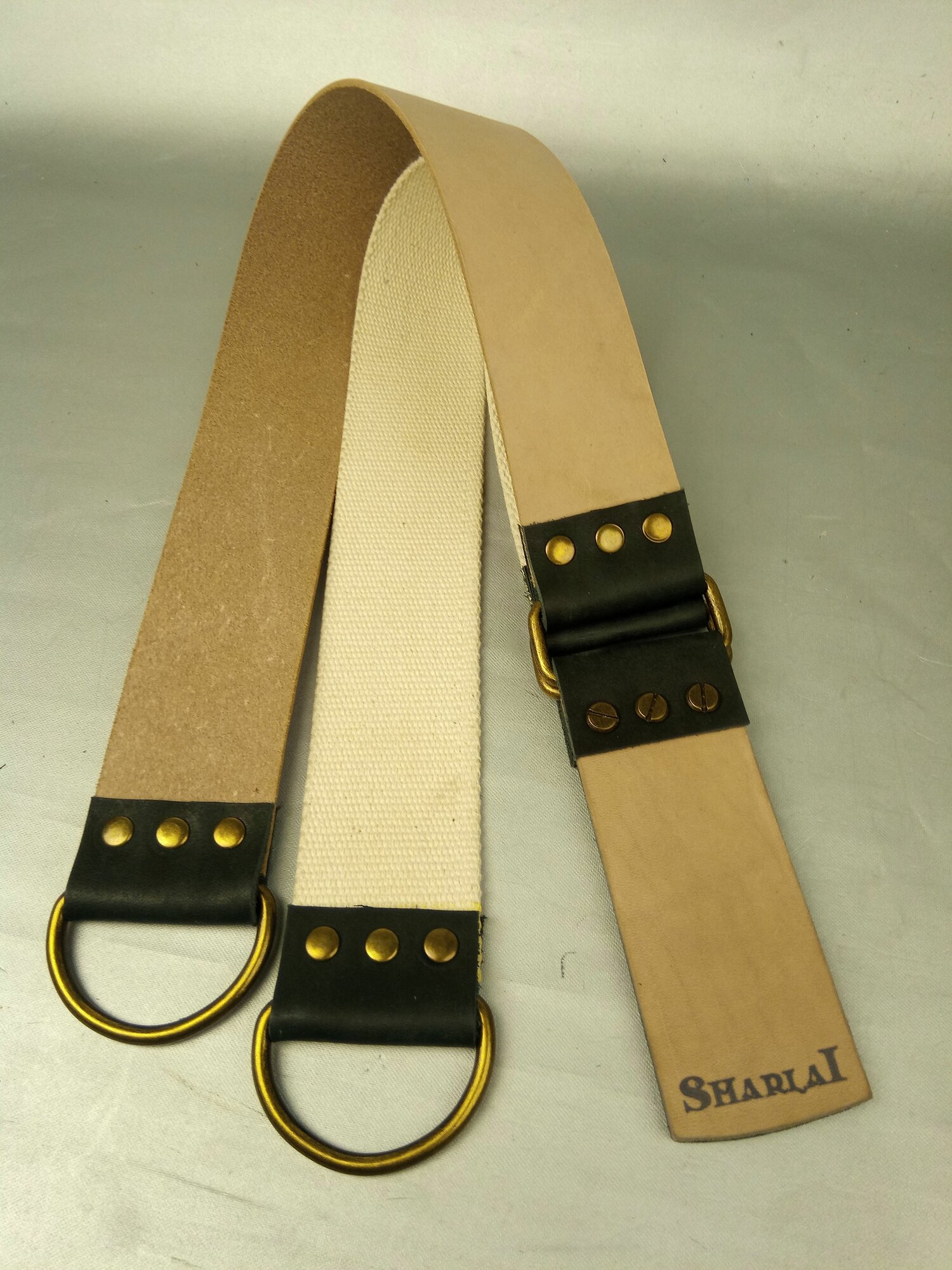 Р-021 Ремень натуральная кожа + хлопок. Для правки - доводки опасных бритв, ножей. (кожа 2 - 2.2мм. натуральный)