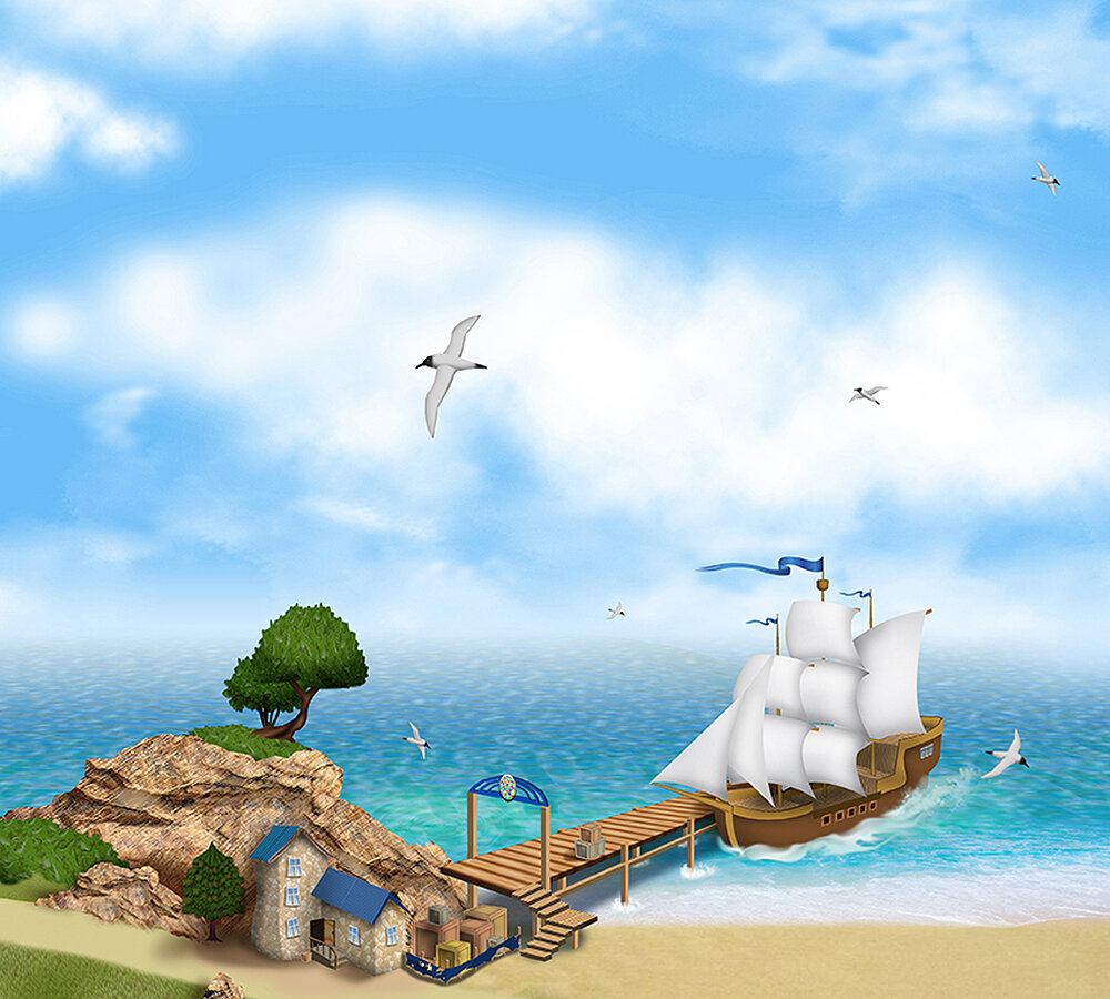 Фотообои Divino Decor "Причал" С-072(Б-072) 300*270 фактура холст