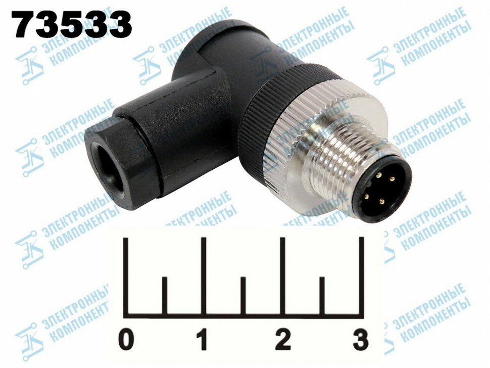 Разъем 4pin штекер влагозащищенный на кабель угол IP67 M12 PG7