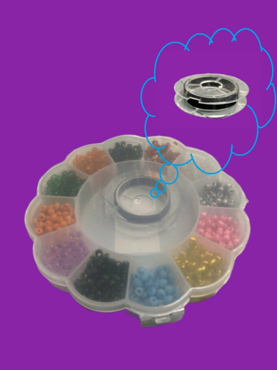 Набор бисера 4 мм 12 цветов + 2 лески Цветок