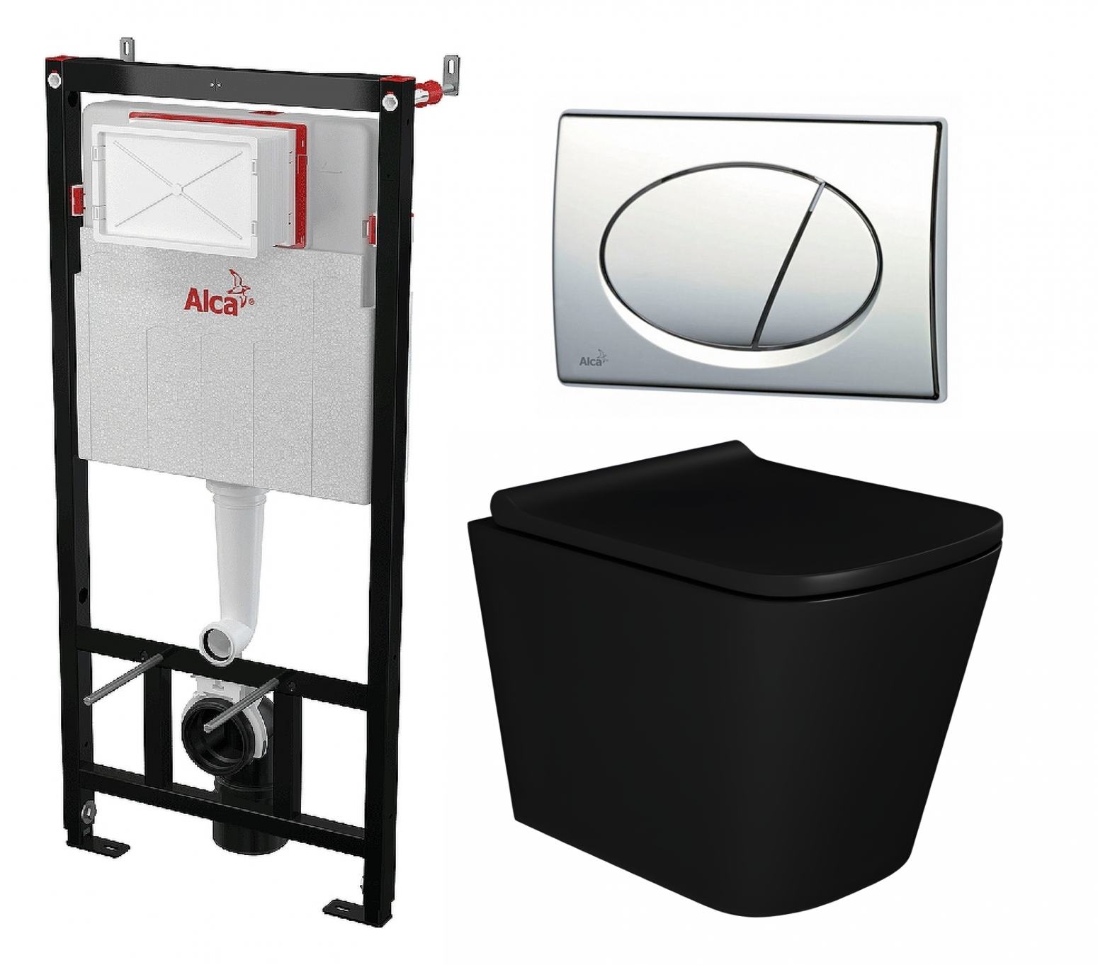 Комплект 3 в 1 инсталляция AlcaPlast AM101/1120-3:1 RU M71-0001 + Унитаз подвесной Enio Binario BL черный EN4180225 + кнопка хром
