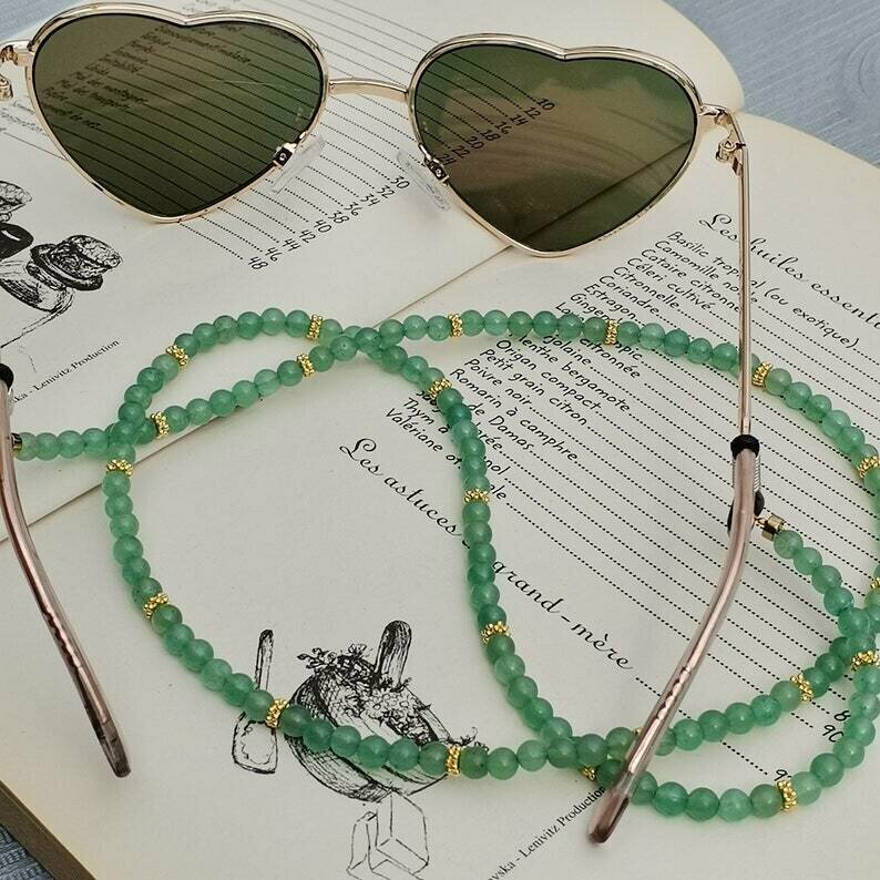 Цепочка для очков из натурального зеленого агата шнурок для очков держатель для очков Hrustalek