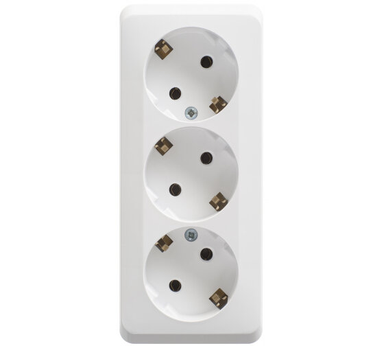 Тройная розетка Schneider Electric этюд, O/У, с заземлением, без шторок, 16А, 250B, белый PA16-011B