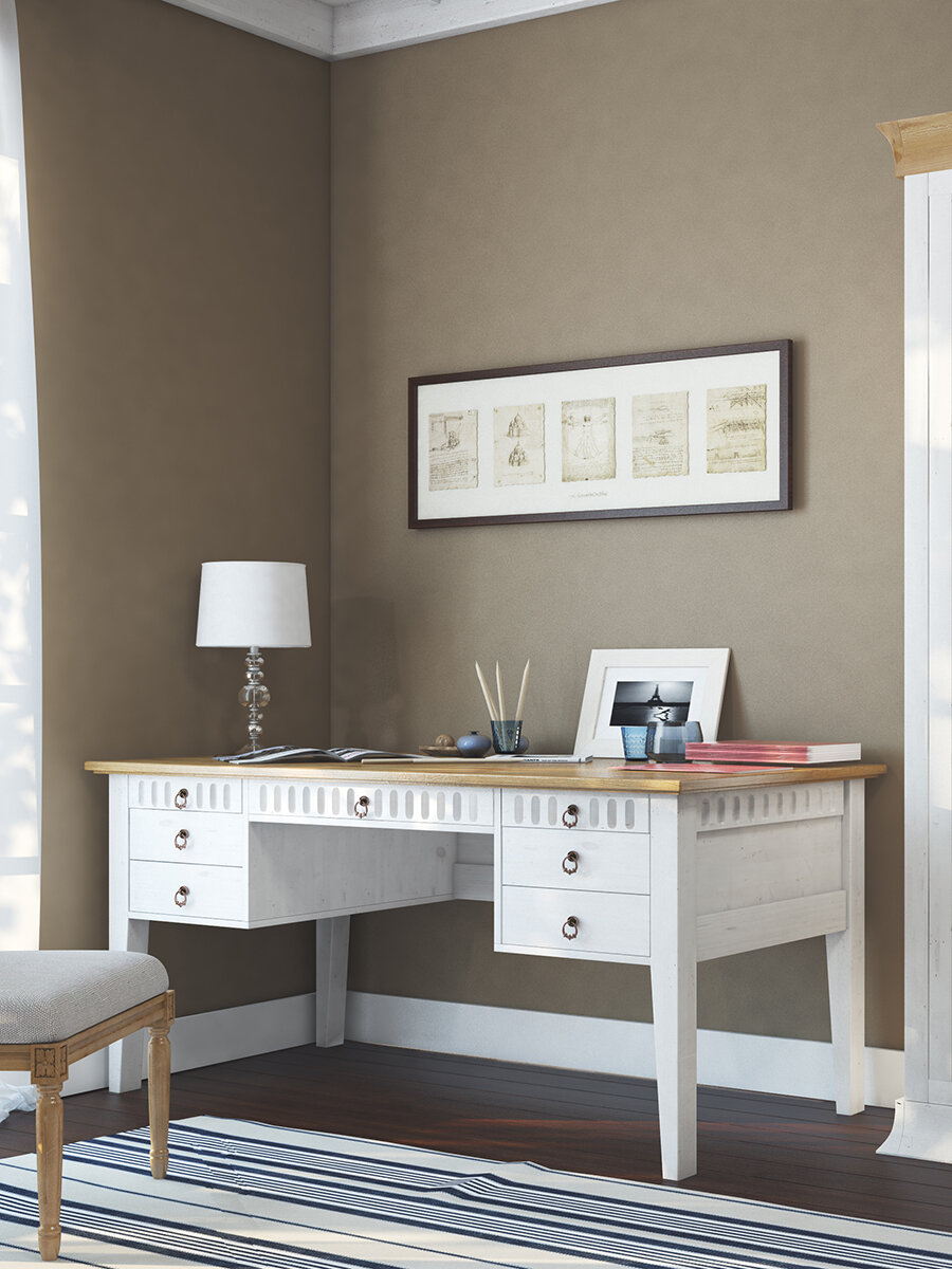 Стол письменный ММЦ Хельсинки 07 (белый воск+антик) из массива сосны