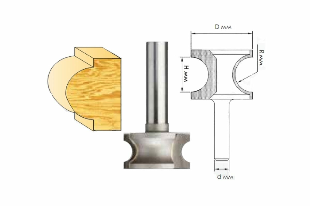 Фреза полукруглая "кромочная полустержневая" (52х15х16х40х32 мм; хвостовик 12 мм) арт. 2195803205201