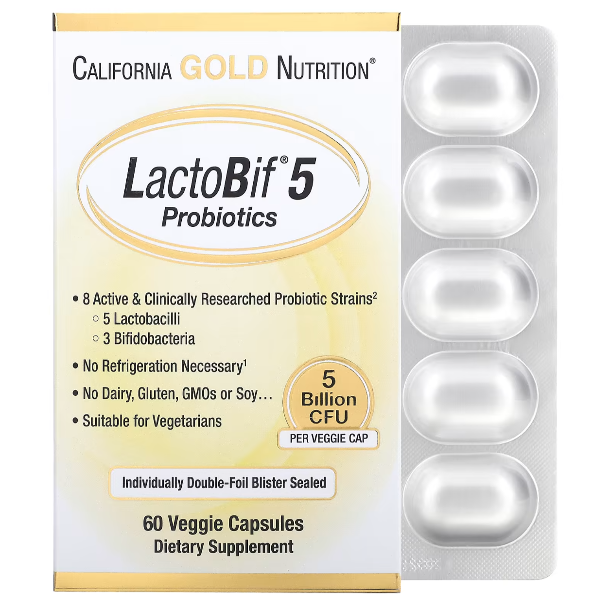 California Gold Nutrition LactoBif капс, 5 млрд КОЕ, 100 г, 60 шт, нейтральный, 1 уп.