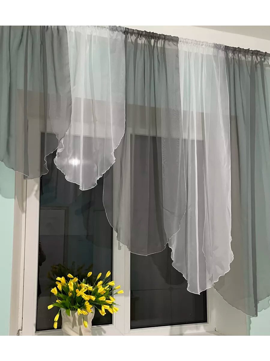 Тюль для кухни асимметрия правая