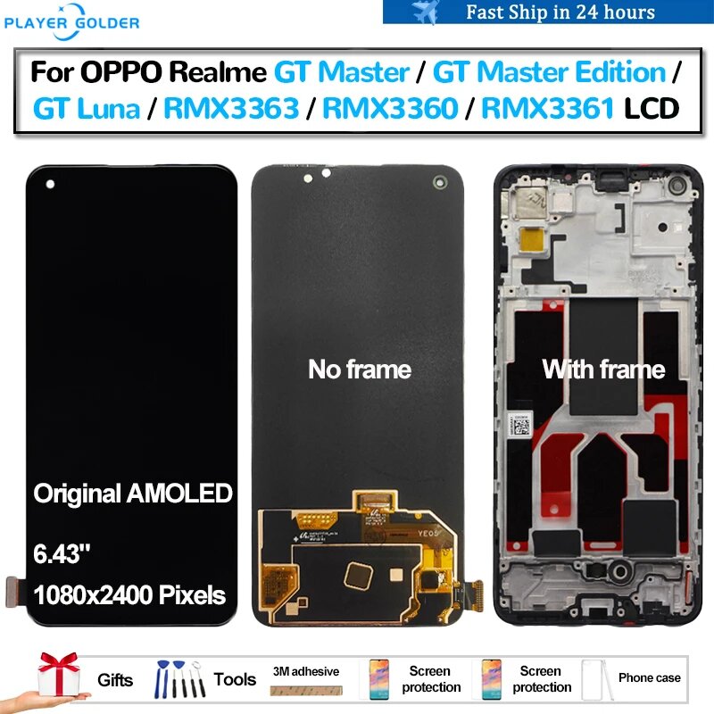 Оригинальный AMOLED для OPPO Realme GT Master Edition GT Luna RMX3363 Pantalla ЖК-дисплей Сенсорная панель Экран Дигитайзер в сборе Black with frame