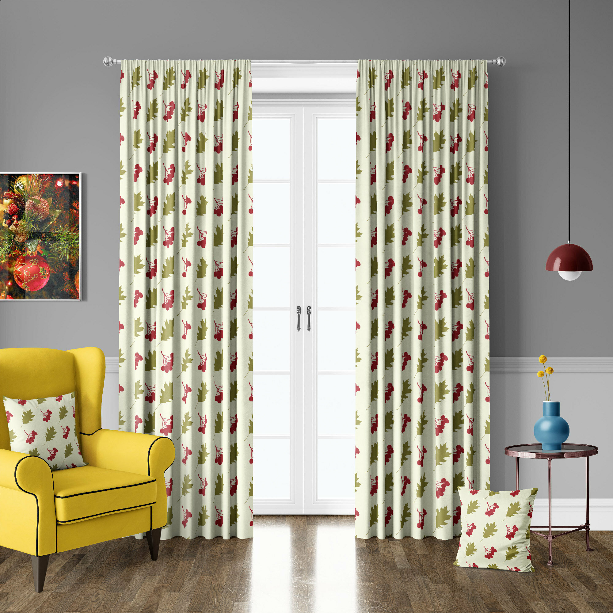 Шторы для комнаты / Новогодние шторы / Фотошторы из ткани габардин 145-260 см 2 шт. /3D шторы / Для гостиной, спальни и кухни