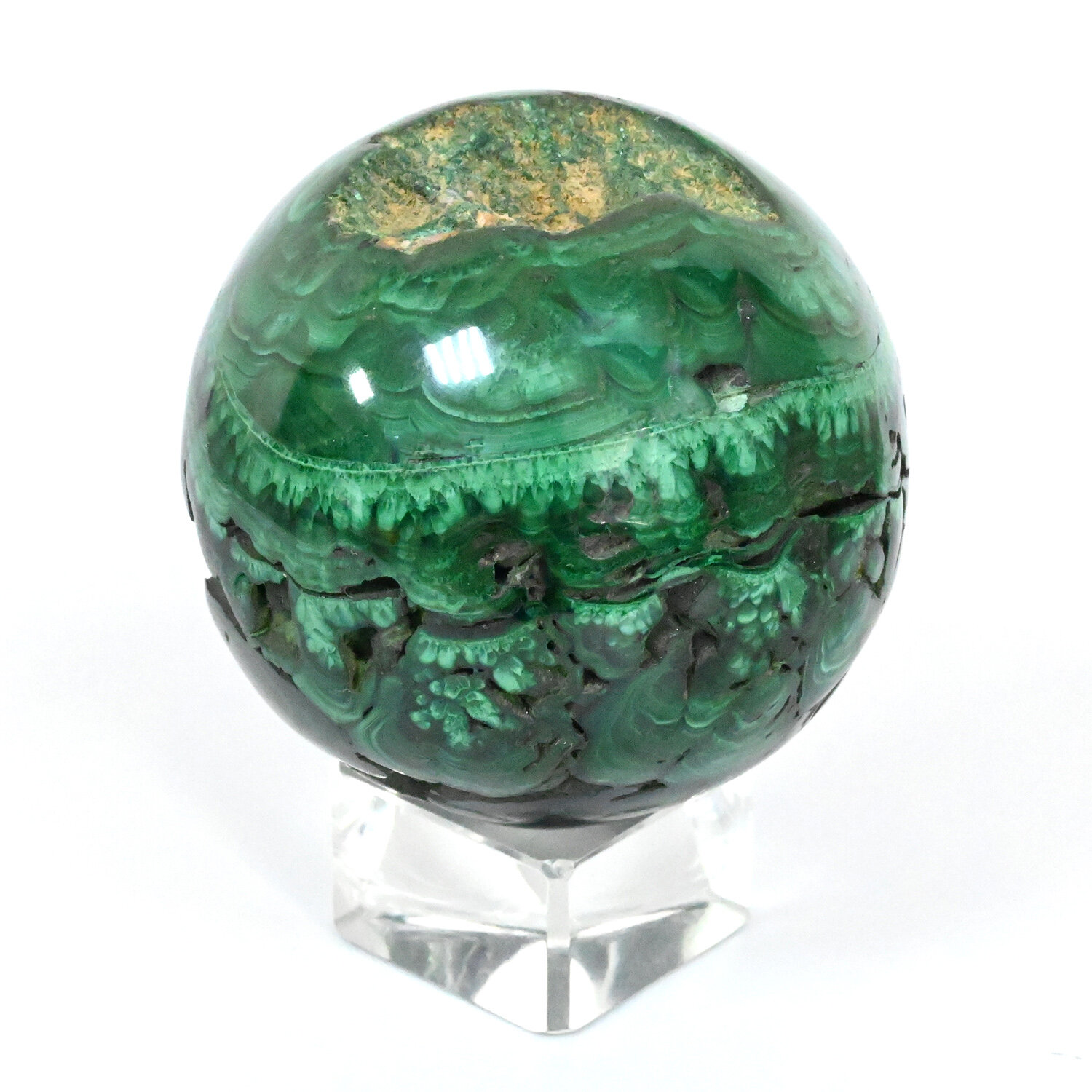 Шар малахитовый с жеодой 60мм, 392г .