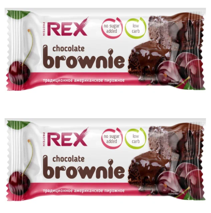 Пирожное Proteinrex Брауни протеиновое Вишневое, 50 гр, 2 шт