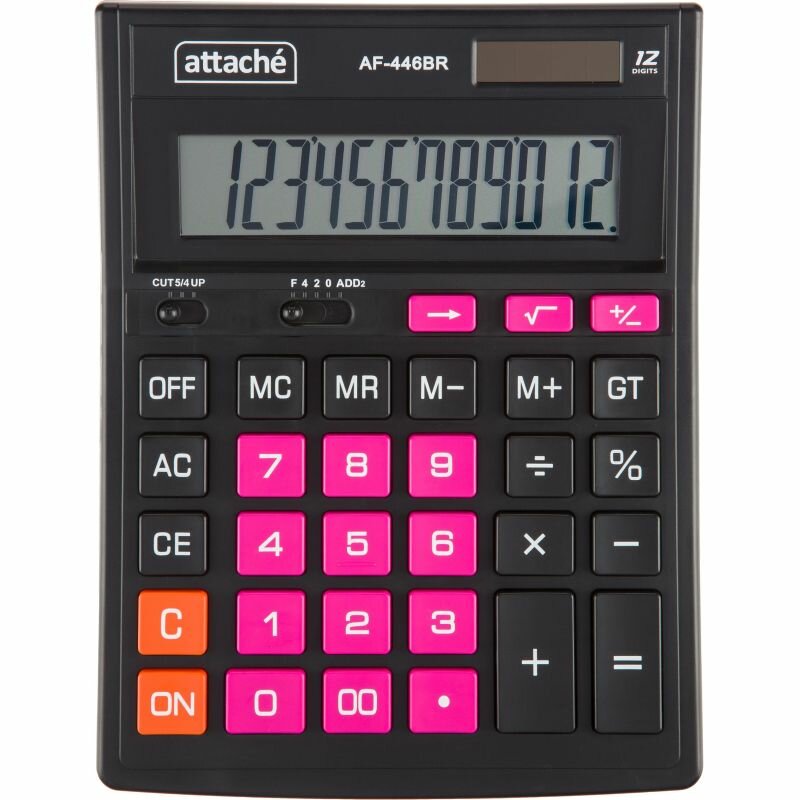 Attache Калькулятор настольный полноразмерный AF-446BR, 12 разрядный, 203x153x48 мм, черно-розовый