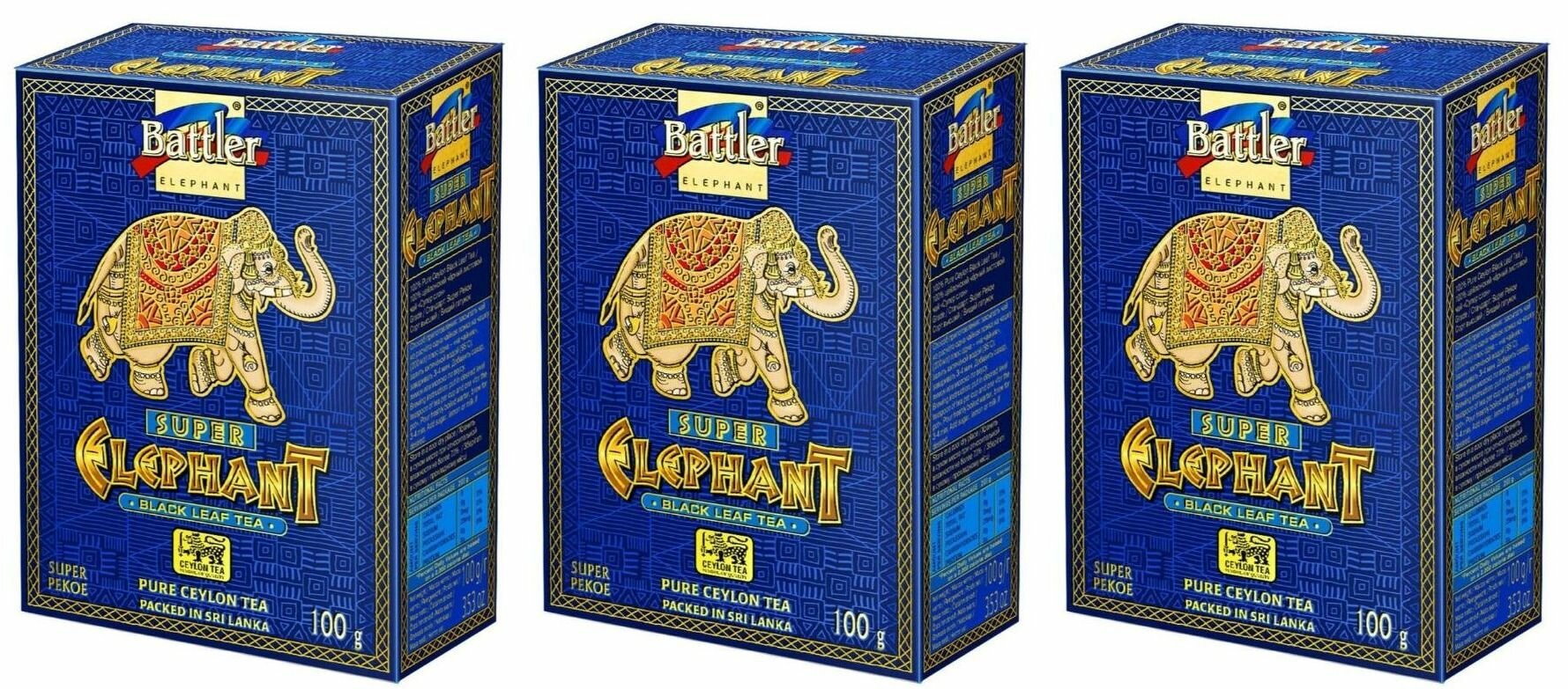 Battler Чай черный листовой Супер слон, 100 г, 3 упаковки
