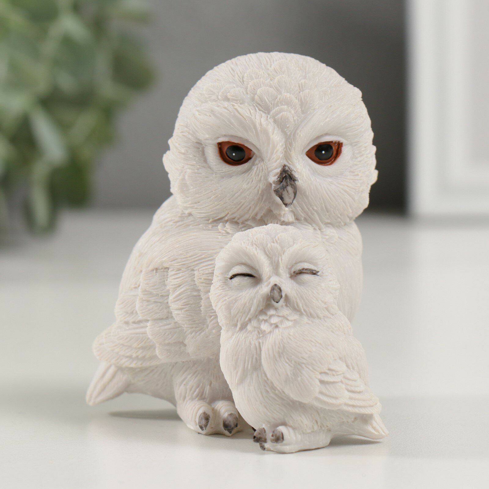 Фигурка полистоун «Белая сова с совёнком», 8×6×8.5 см