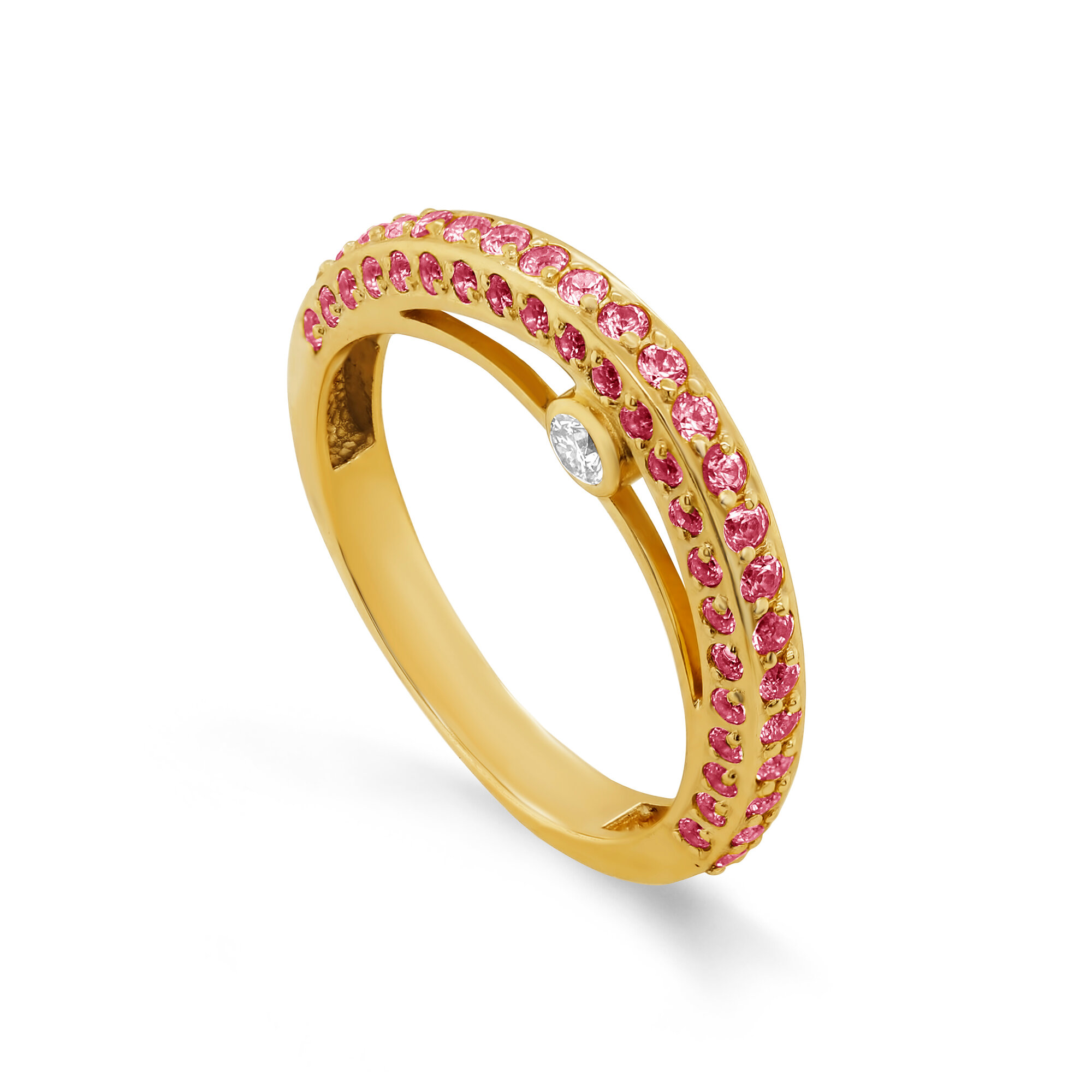 Кольцо, желтое золото, 585 проба, бриллиант, сапфир