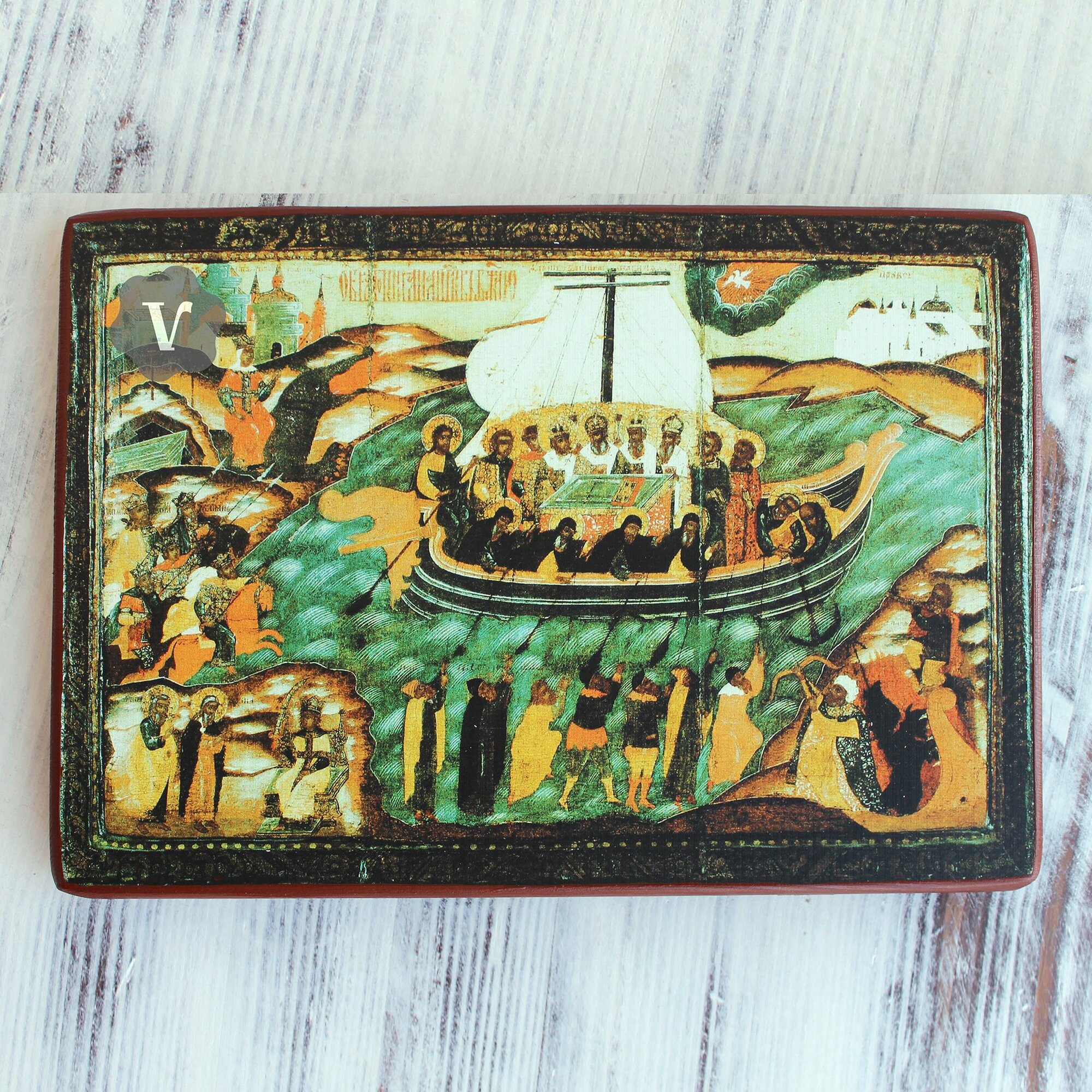 Православная икона "Корабль Веры", деревянная иконная доска, левкас, ручная работа