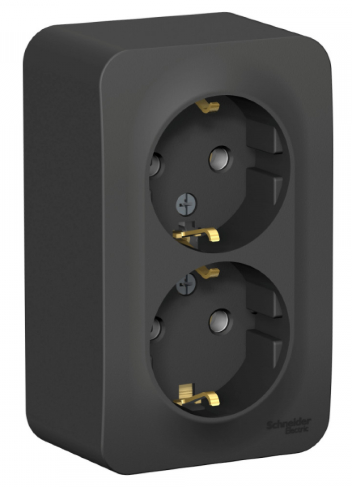 Розетка силовая штепсельная Systeme Electric / Систем Электрик Blanca двухместная, 16А 250В IP20 антрацит ОУ с заземляющими контактами, BLNRA010206 / электрооборудование