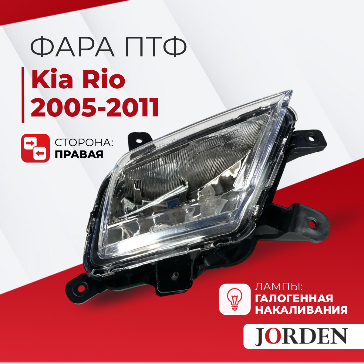 Фара противотуманная правая Kia Rio 2 2005-2011 рестайлинг ПТФ, туманки авто Киа Рио 2 галогенная передняя