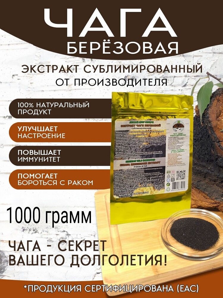 Экстракт чаги березовой, от чага ФУД, 100% натуральный, в дой-пак, 1 кг