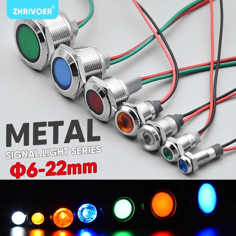 Водонепроницаемый светодиодный индикатор 3В-220В 16mm, green, 3-6V