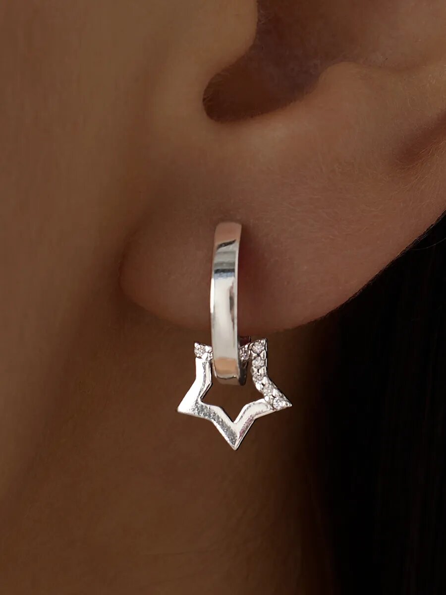 Серьги с подвесками, конго, серебро, 925 проба, родирование, фианит