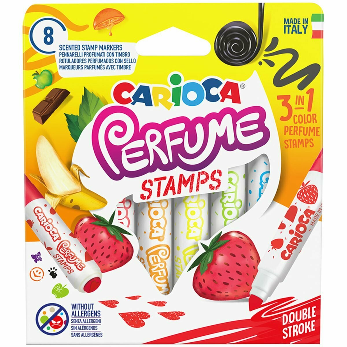 Фломастеры-штампы двусторонние 8 цветов Carioca Perfume Stamps (линия 1-7мм, ароматизированные) картон. уп. (42988), 24 уп.