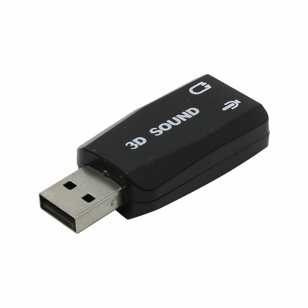 Звуковая USB-карта. Адаптер для наушников с микрофоном, USB to Audio, 2 x mini jack 3.5 mm, чёрный (ORIENT AU-01N)