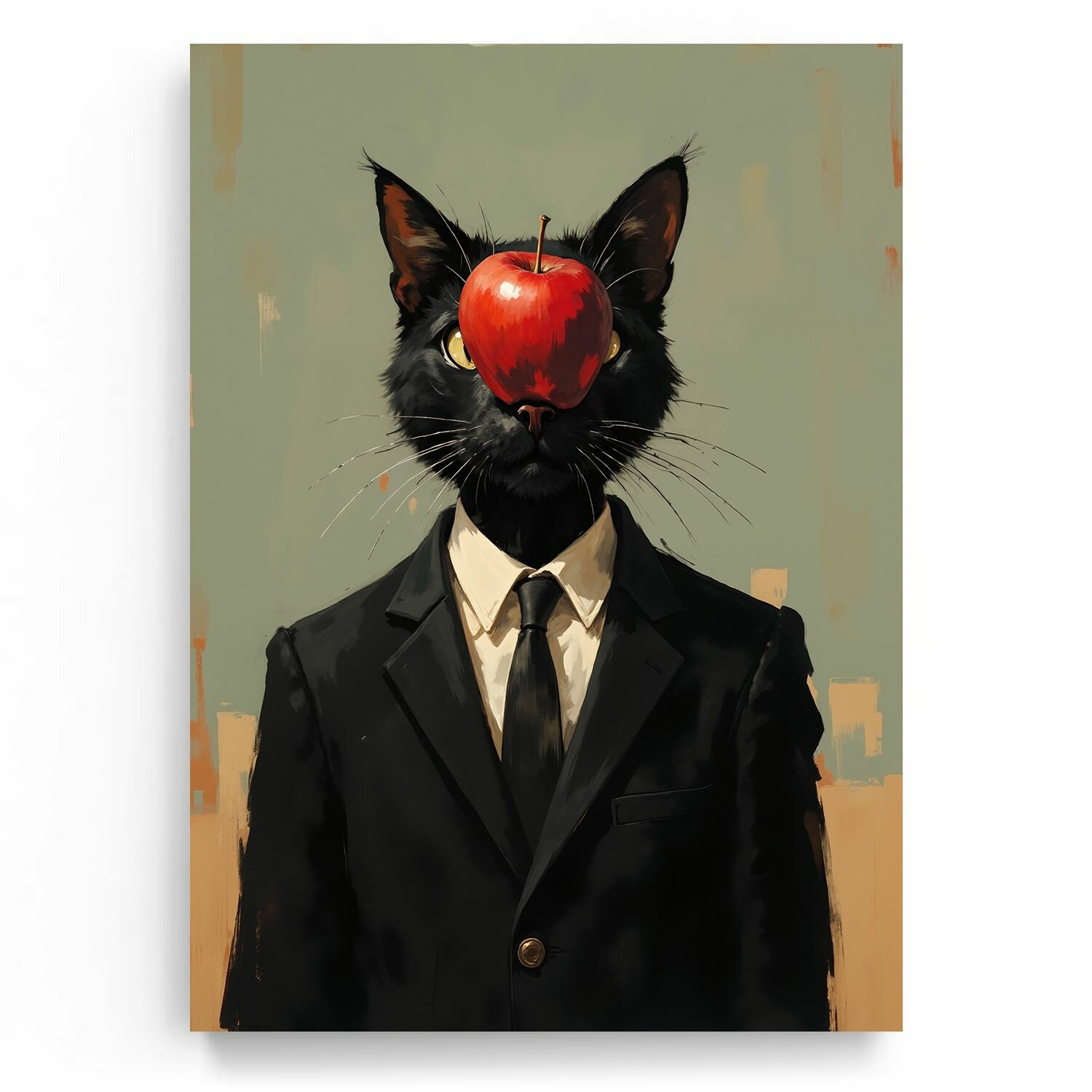 Ремейк картины Рене Магритт "Сын человеческий"/ картина с котом, постер интерьерный, 50х70 см.