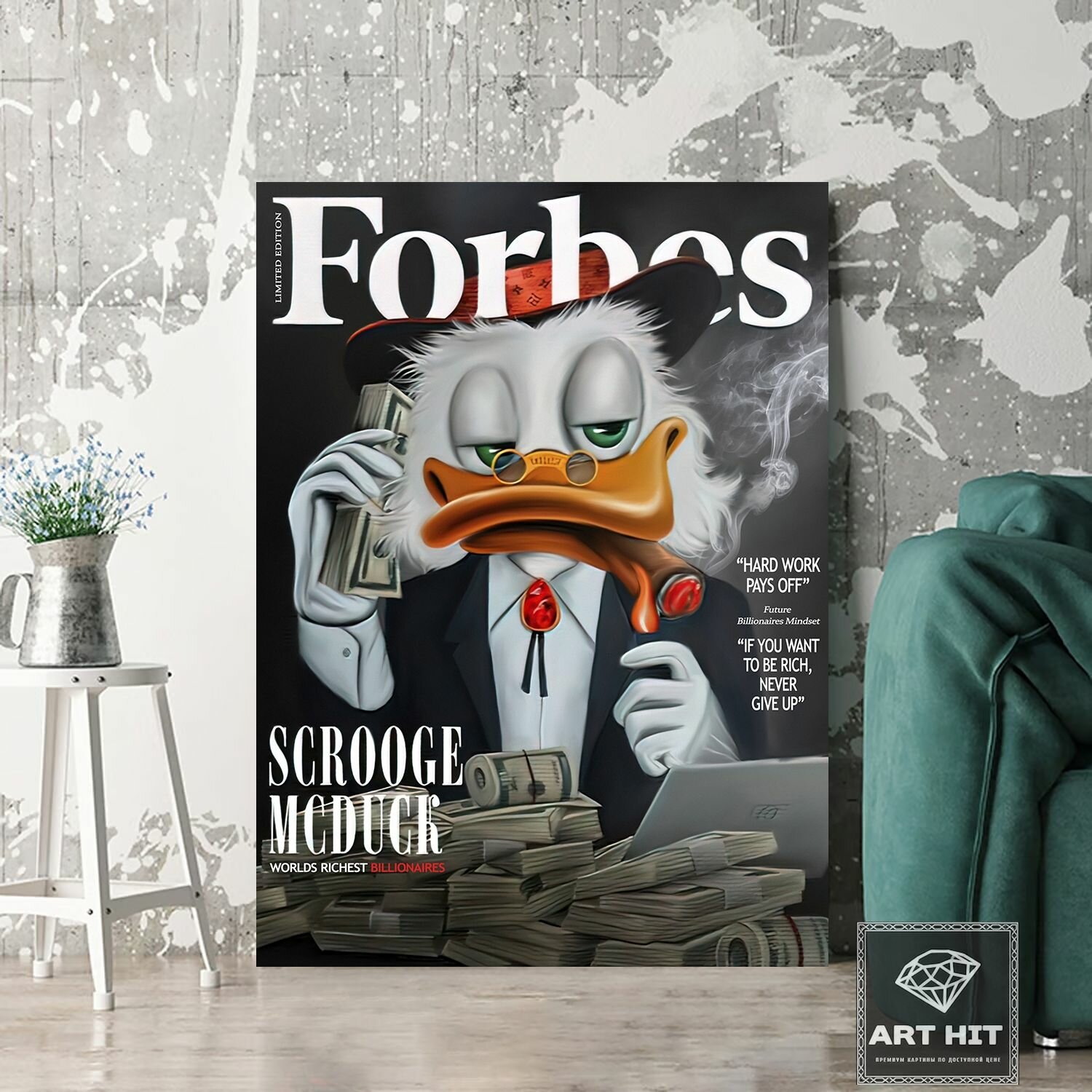 Картина Скрудж Макдак и Дональд Дак с деньгами, 60х80