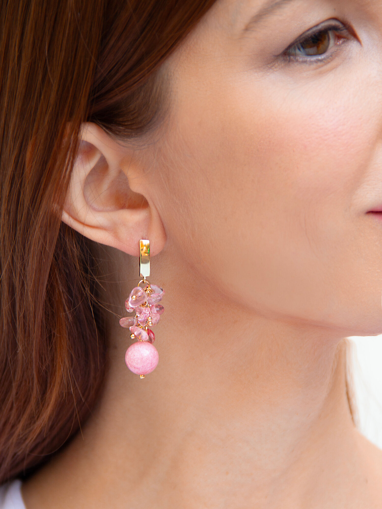 Серьги двусторонние, с подвесками Koshika, ангелит, халцедон