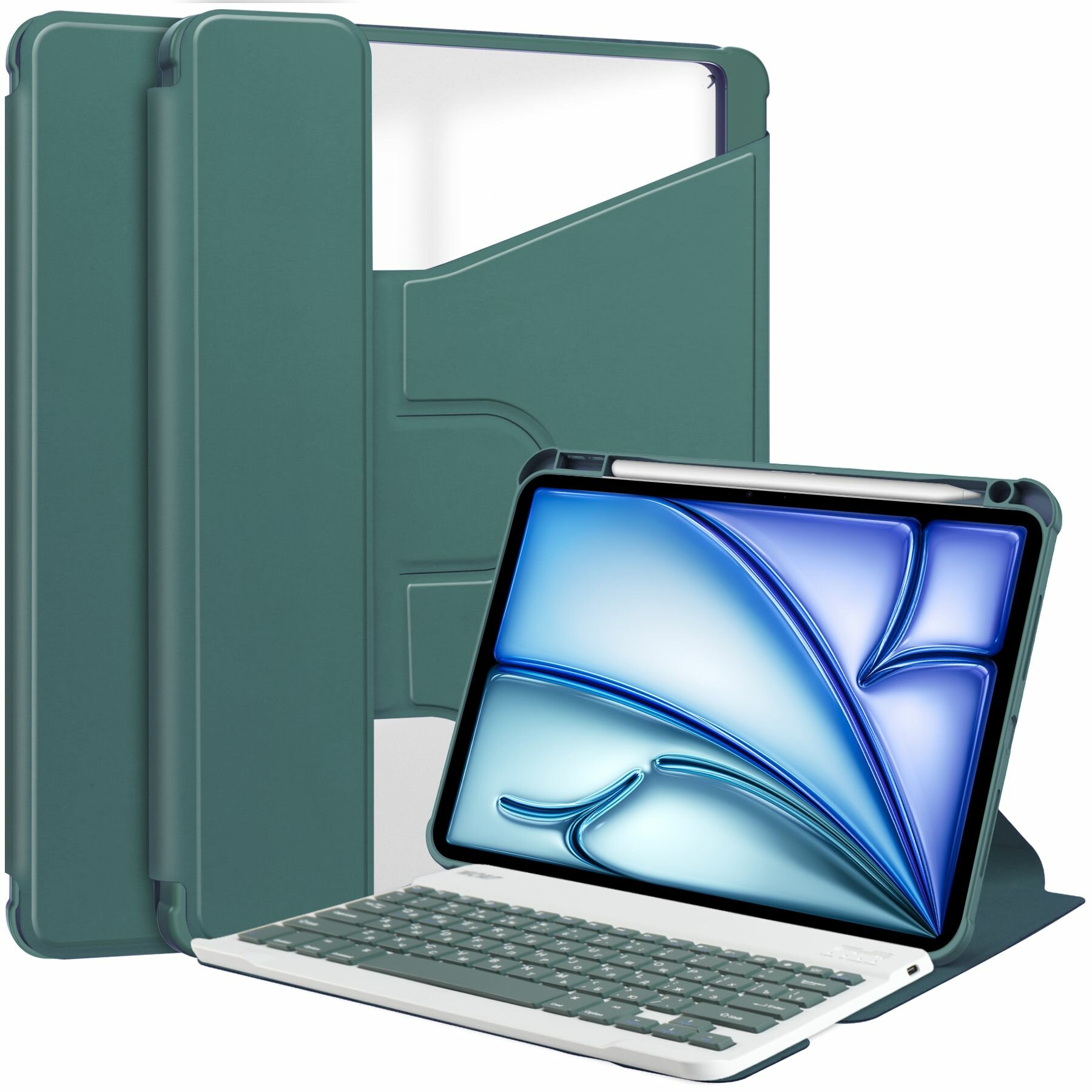Чехол для iPad Air 13" (2024) / Pro 12.9" (2018-2022) с клавиатурой темно-зеленый