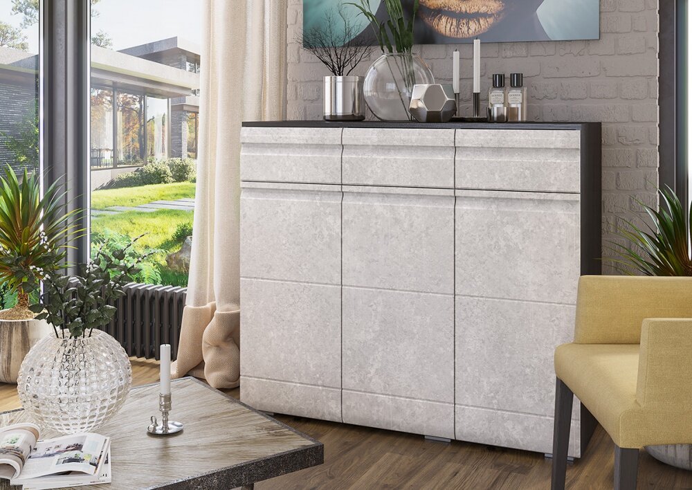 Для гостиной Бруклин комод КМ-01 120,0х105,0х45,0 см, венге/бетон белый
