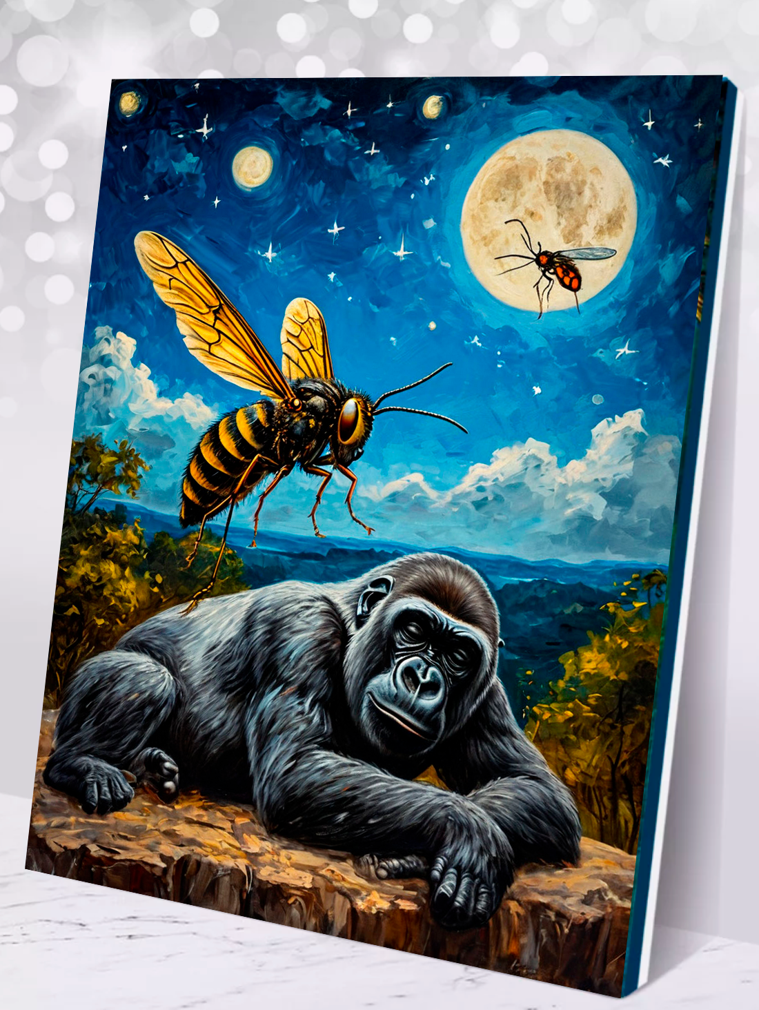 Картина на стену для интерьера "Горилла и пчелы" 40х50 см, холст на подрамнике, InterToys