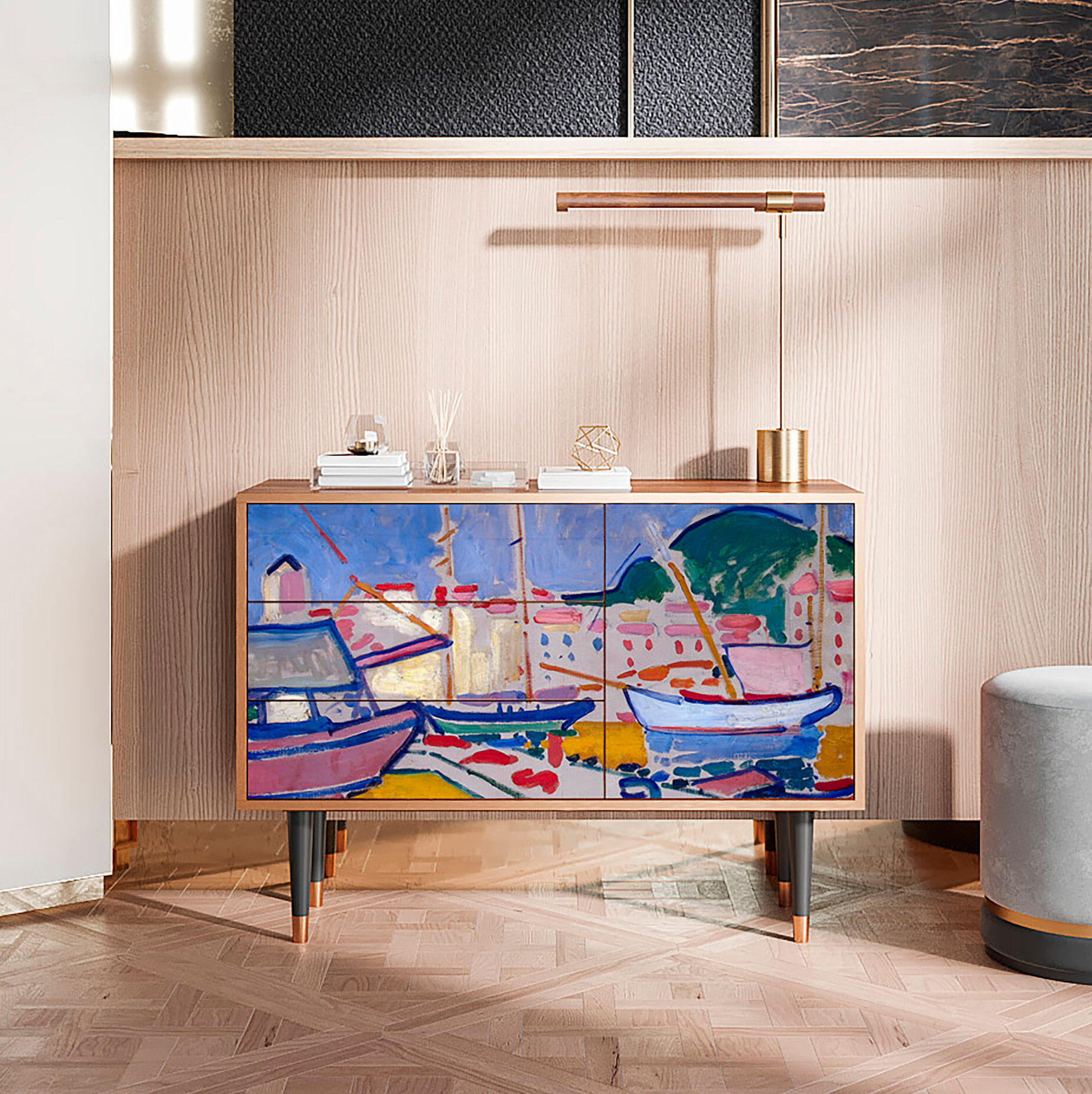 Комод - STORYZ - S3 The Port of Collioure by Andre Derain , Размер - 115 x 84 x 41 см, Цвет корпуса - , Орех