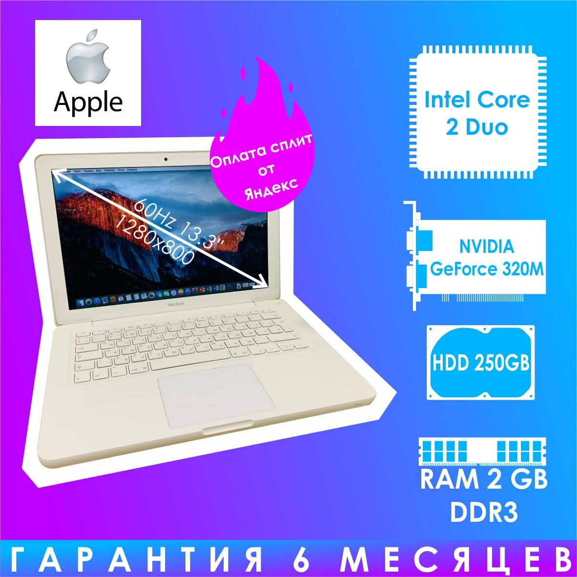 Apple MacBook Pro13 2010 / Intel Core 2Duo / RAM 2GB DDR3 / NVIDIA GeForce 320m 256mb / HDD 250 GB