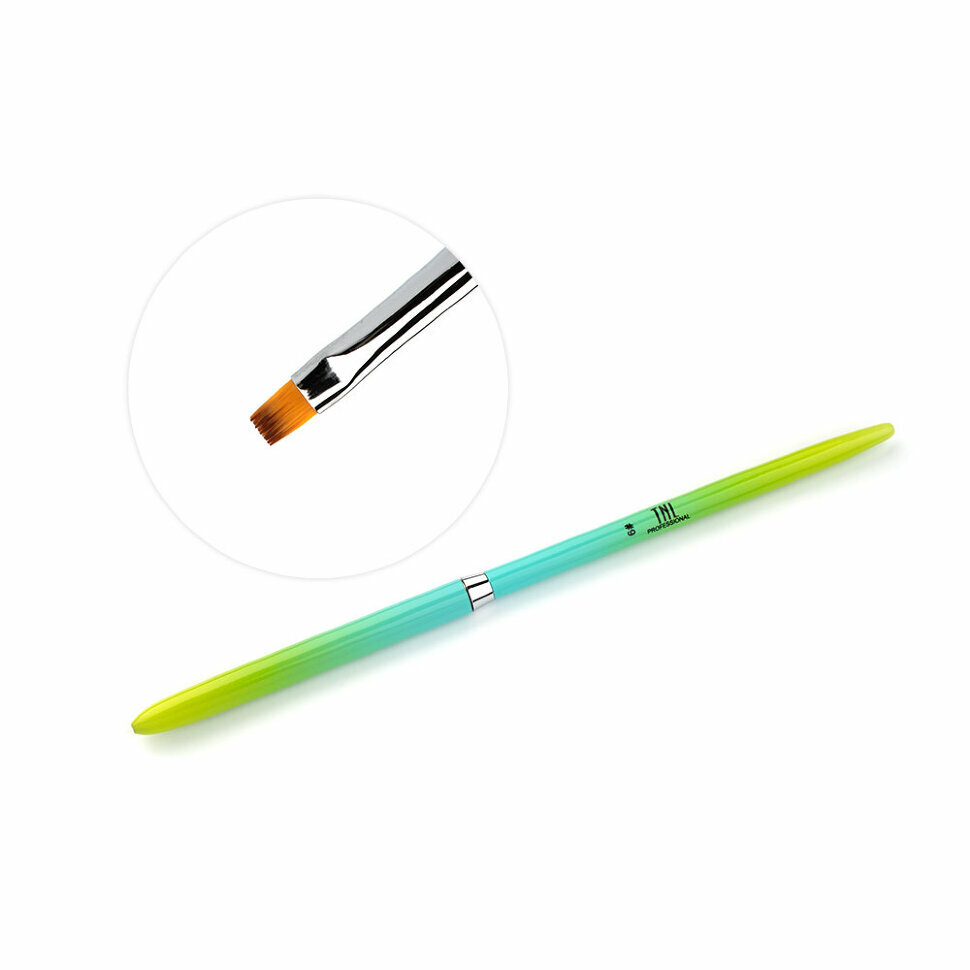 Кисть для геля или бровей TNL Омбре квадратная №6 салатово-бирюзовая