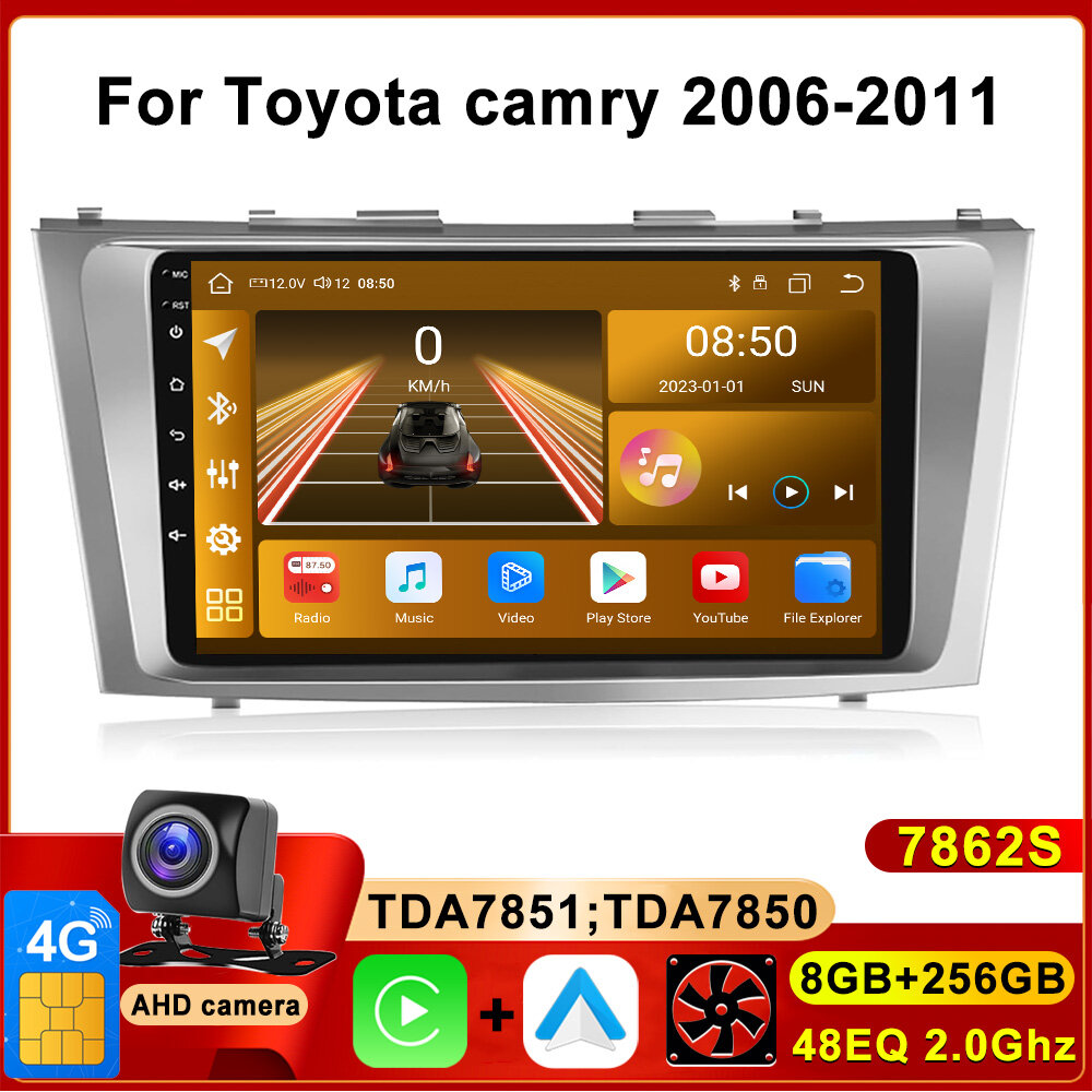 Android Магнитола для Toyota Camry V40 (2006-2011), 8 ядерный процессор 8+256Гб, Carplay,4G, автомагнитола для Таёта Камри