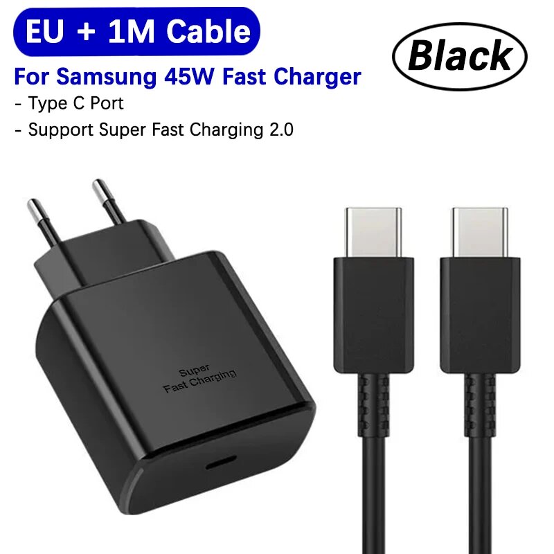 Зарядное устройство Samsung 45 Вт PD Super Fast Charging 2.0 USB Type C Black-EU With Cable