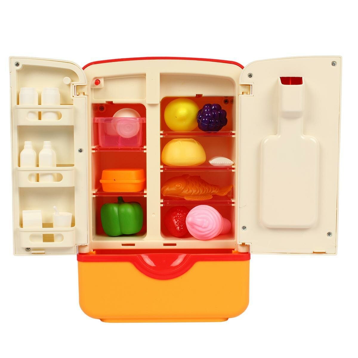 Детский игрушечный холодильник с аксессуарами, световыми эффектами, пластик