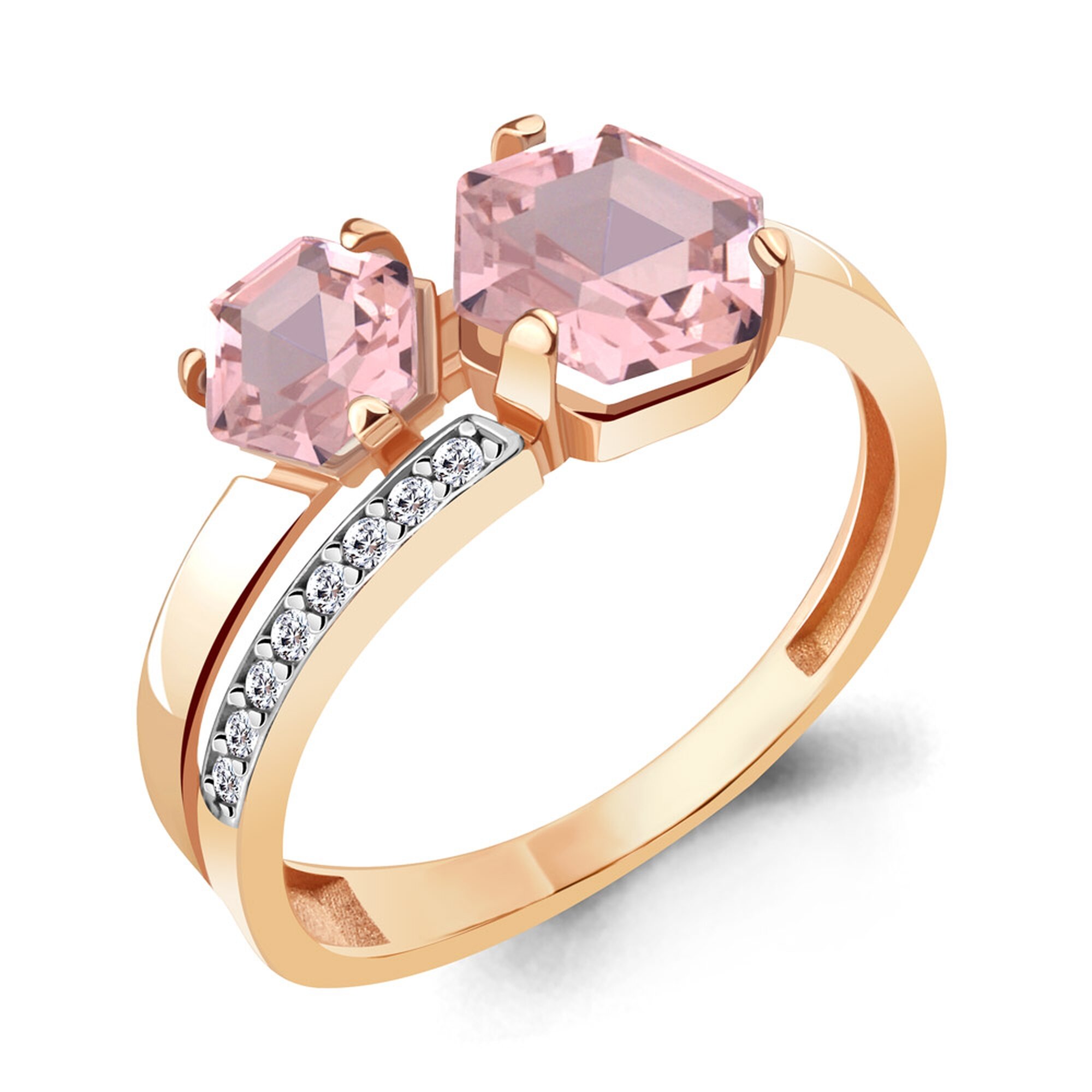 Кольцо, серебро, 925 проба, золочение, морганит, фианит