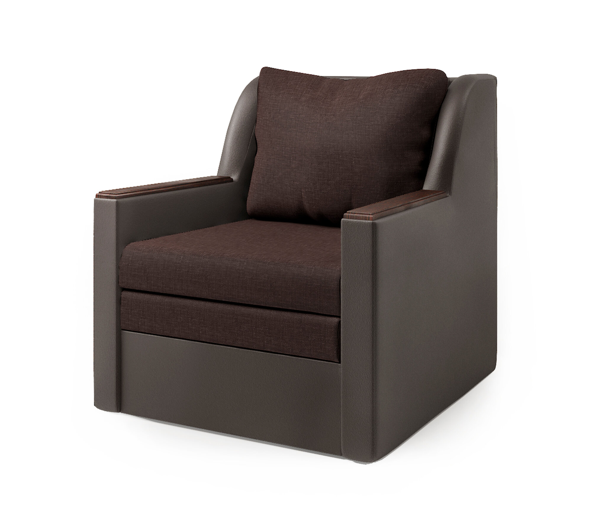 Кресло-кровать Шарм-Дизайн Соло раскладное кресло в гостиную, с ящиком для белья, 62х190 см, экокожа шоколад и рогожка