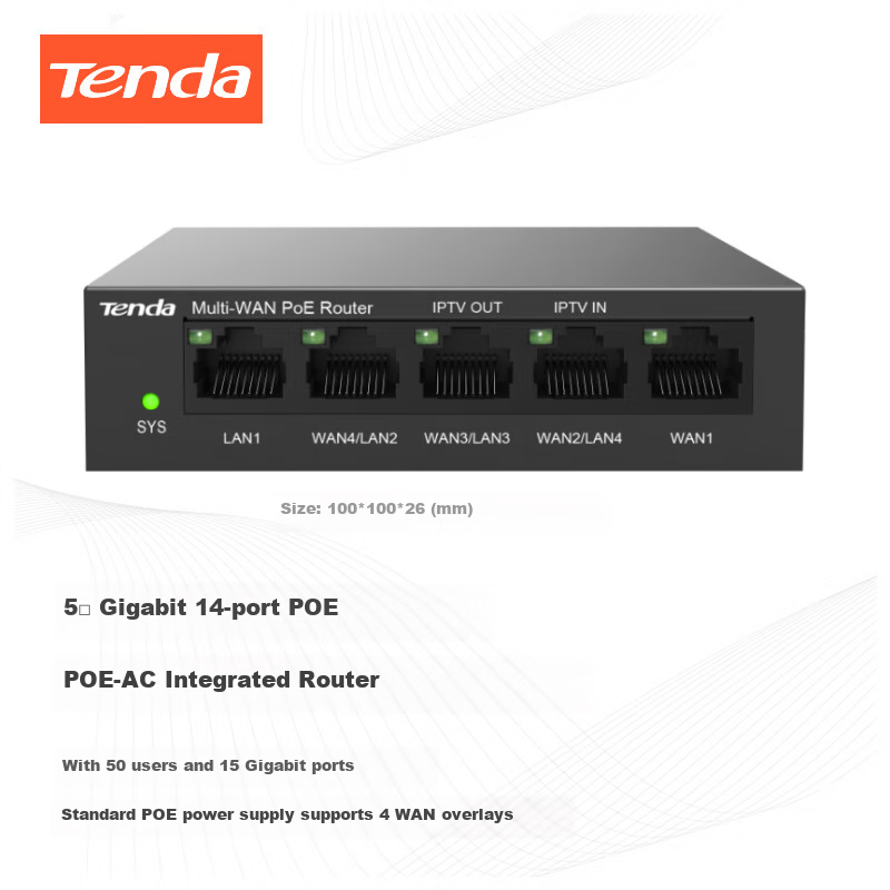 Tenda G0-5G-PoE 5-Port Gigabit PoE Powered AP Management Integrated Enterprise Router AC 4WAN Overlay 4-Port PoE Supported
