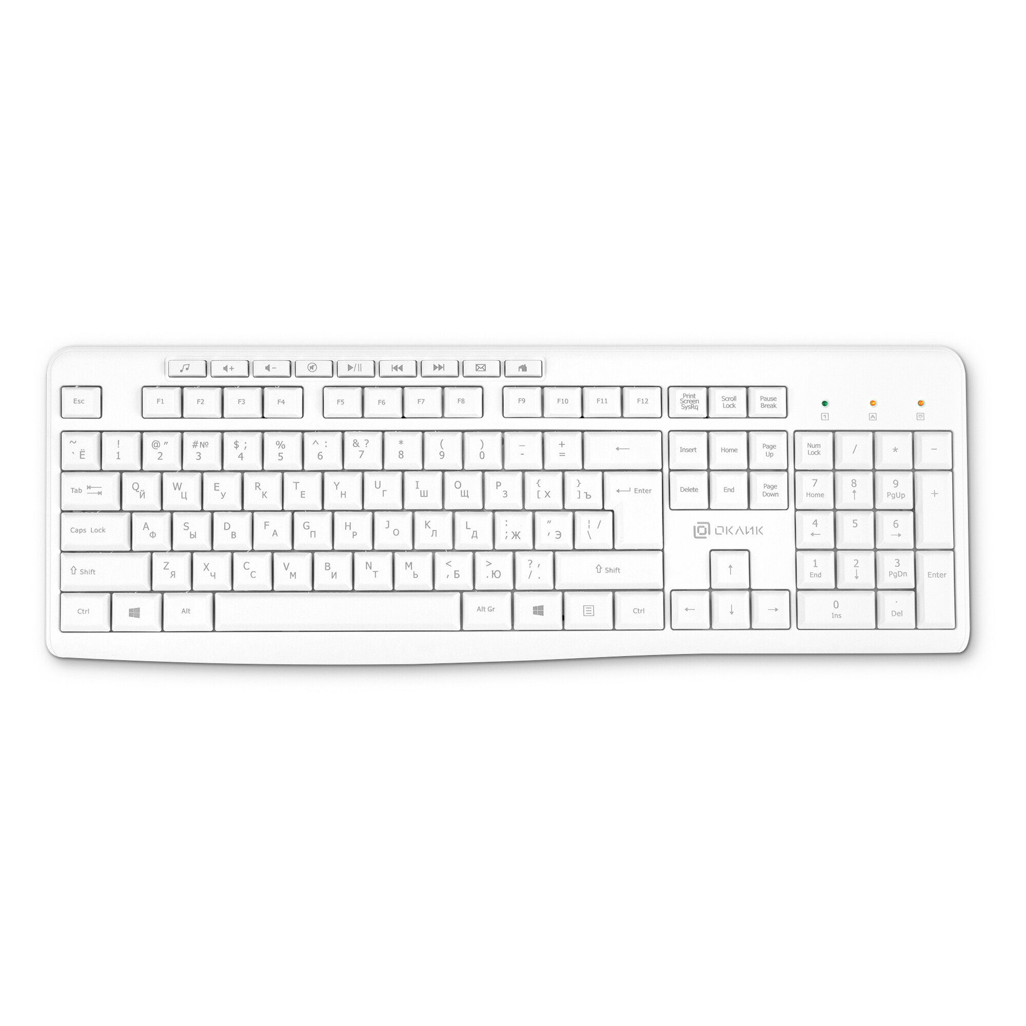 Клавиатура OKLICK K225W белая USB беспроводная Multimedia 1875235
