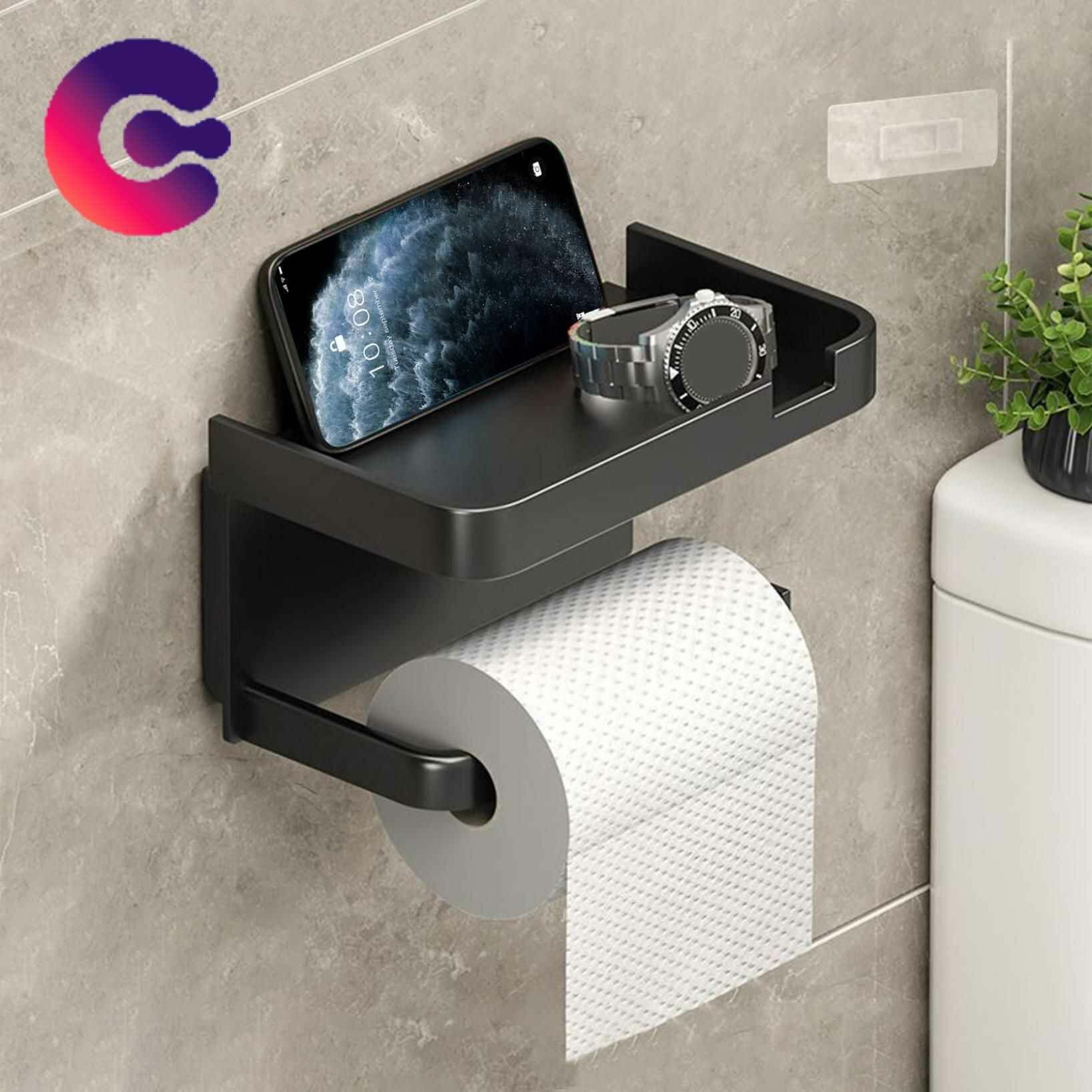 Держатель для туалетной бумаги, самоклеящийся с полкой