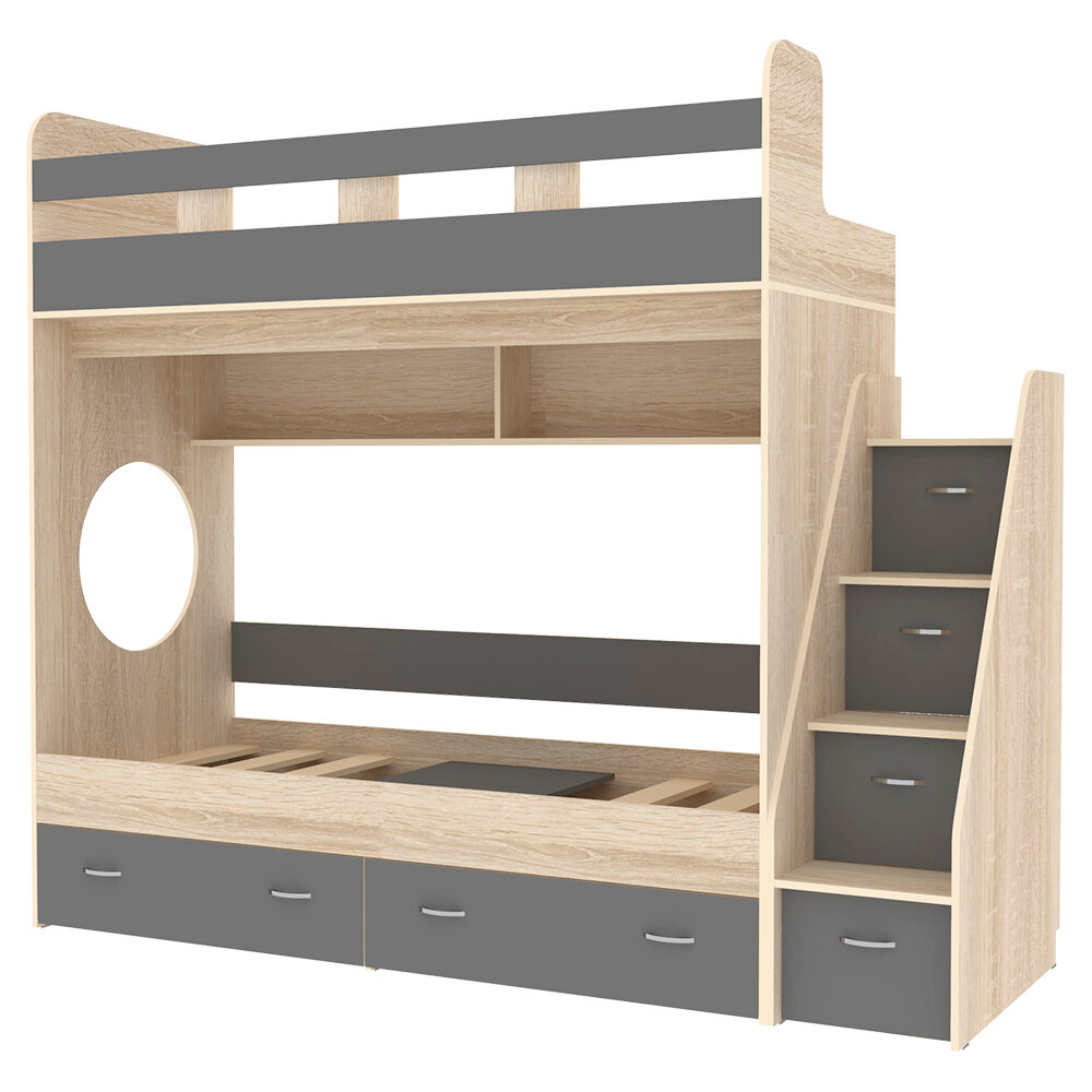 Двухъярусная кровать Юниор 1 90x200 Дуб Сонома Темно-серый