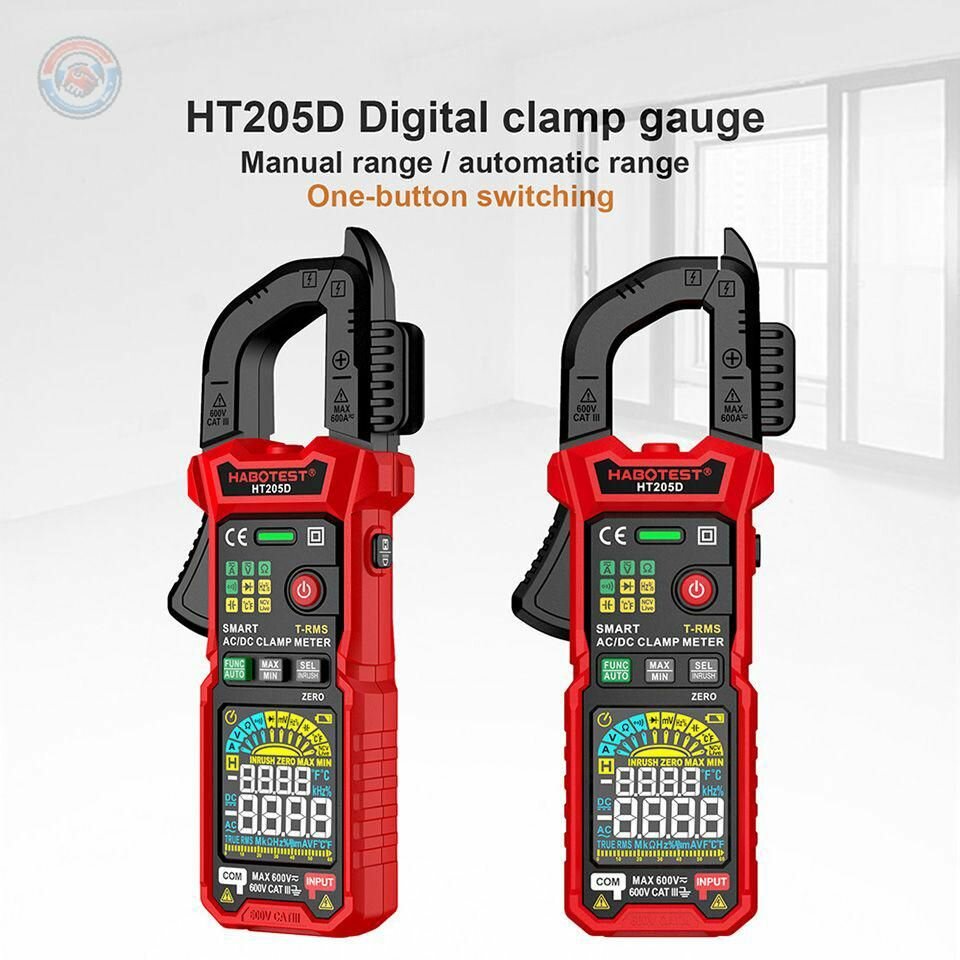 Цифровые измерительные клещи HABOTEST HT205D, мультиметр клещами 6000 отсчетов, измерение тока до 600А, тестер напряжения с NCV, LPF и термопарой для электрика и домашней проверки