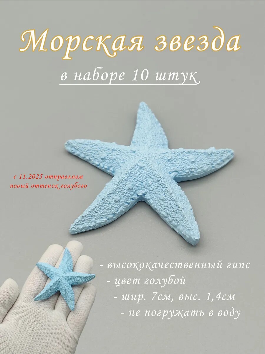Декоративная морская звезда голубая для творчества, в наборе 10 шт.