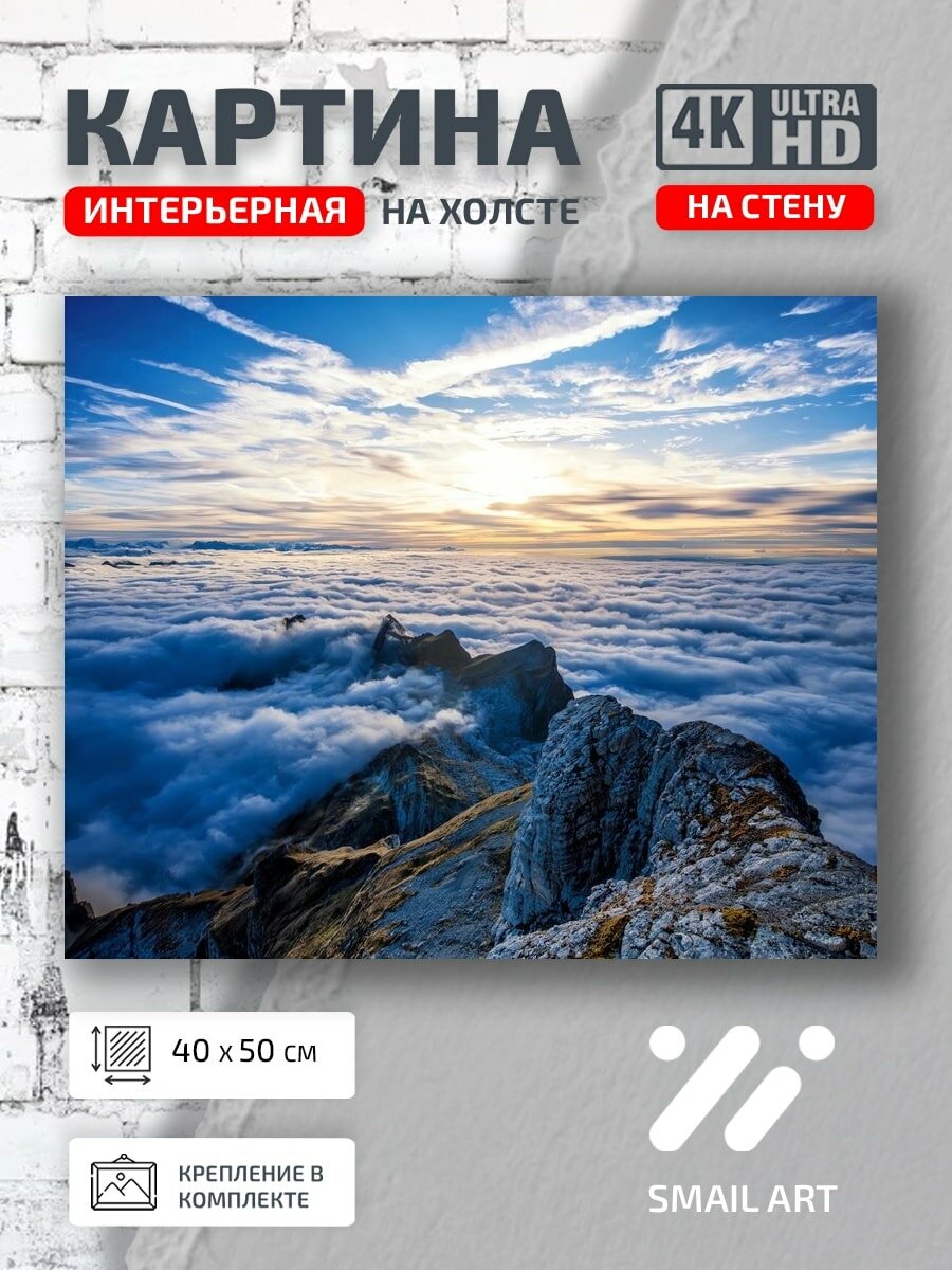 Картина на холсте интерьерная 40 на 50 на стену Saentis Mountain для кафе пейзаж